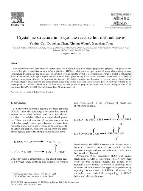 Crystalline structure in isocyanate reactive hot melt adhesives