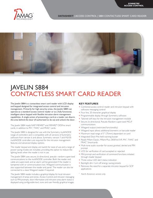 JAvELiN S884 CONTACTLESS SMART CARD READER - AMAG
