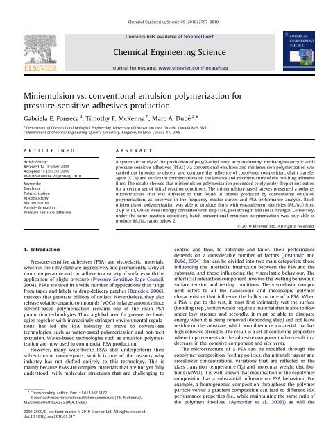 Miniemulsion vs. conventional emulsion polymerization for pressure ...
