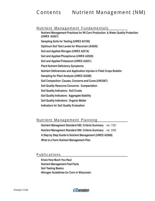 Contents Nutrient Management (NM) - Wisconsin Corn Agronomy