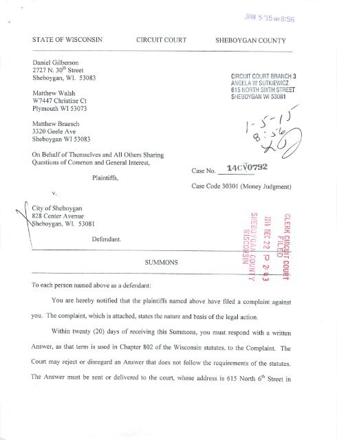 SUMMONS AND COMPLAINT - DAN GILBERTSON ET AL