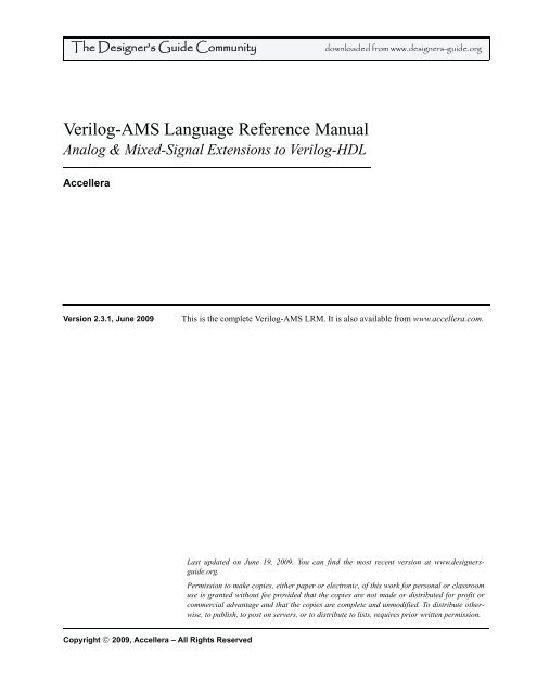 Verilog-AMS Language Reference Manual - The Designer's Guide ...