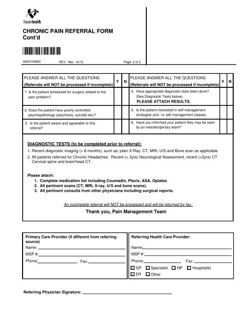 CHRONIC PAIN REFERRAL FOR