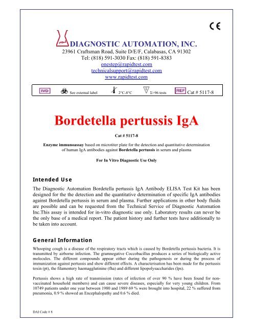 Bordetella pertussis IgA - ELISA kits - Rapid tests