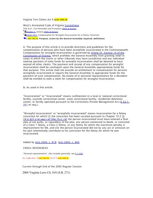 Virginia Tort Claims Act Â§ 8 - The Innocence Project