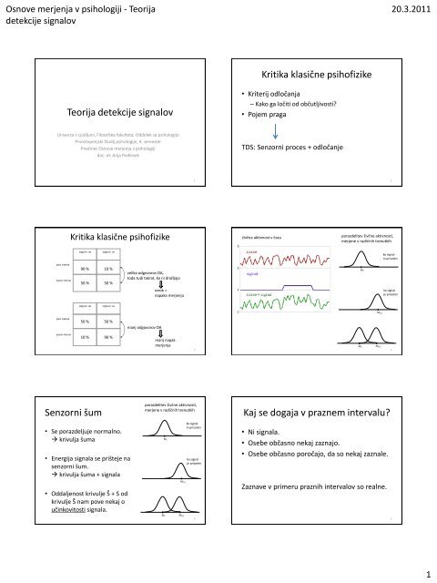 Teorija detekcije signalov - Oddelek za psihologijo - Univerza v ...