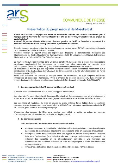 Présentation du projet médical de Moselle-Est - ARS Lorraine