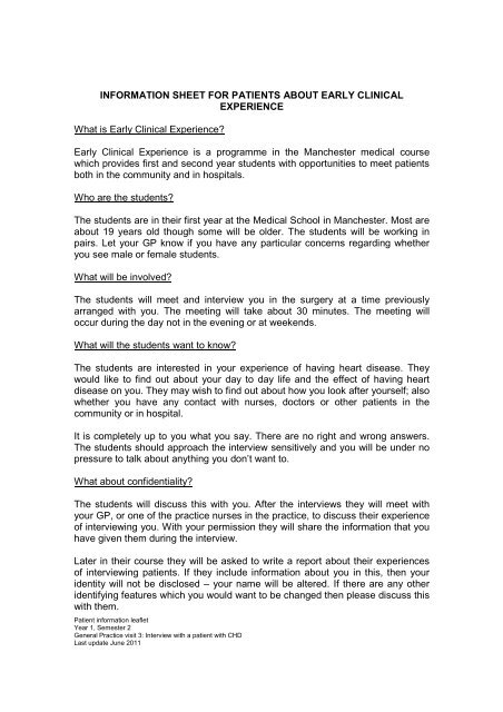 Visit 3: Patient information leaflet - School of Medicine - The ...