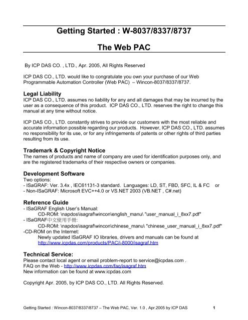 Getting Started : W-8037/8337/8737 The Web PAC - ICP DAS USA