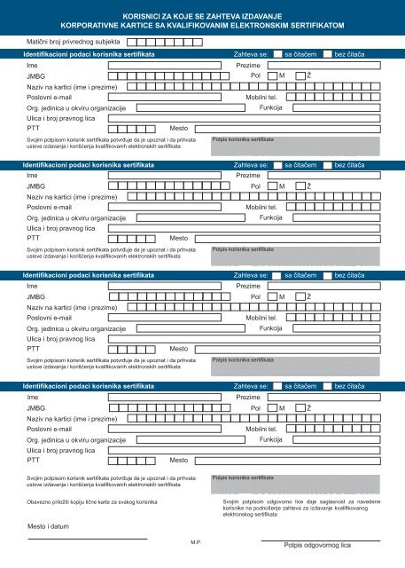 KORISNICI ZA KOJE SE ZAHT