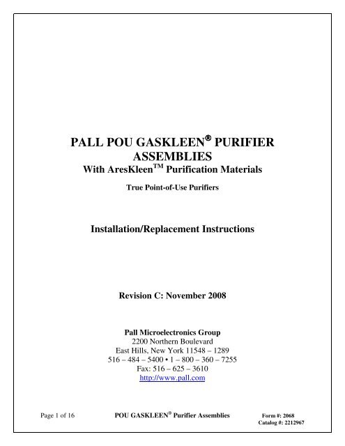 PALL POU GASKLEEN PURIFIER ASSEMBLIES - Pall Corporation