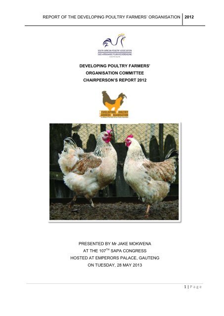 DEVELOPING POULTRY FARMERS ORGANISATION (DPFO) - SAPA