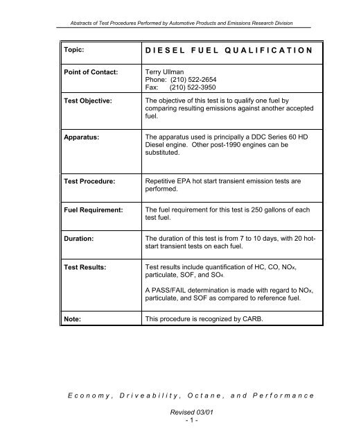 DIESEL FUEL QUALIFICATION