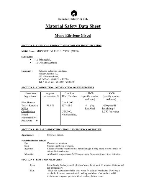 Material Safety Data Sheet - Reliance Industries Ltd