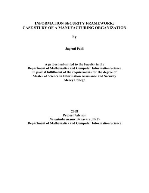 INFORMATION SECURITY FRAMEWORK: CASE ... - Mercy College