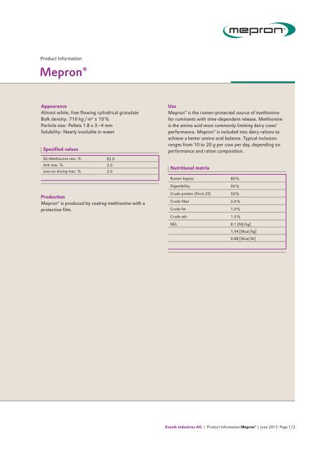 MepronÂ® - Feed-additives.evonik.com - Evonik Industries AG