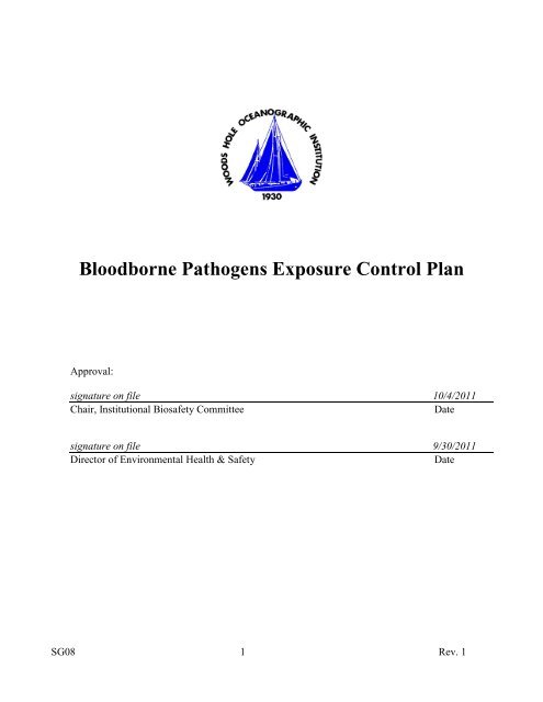 Bloodborne Pathogens Exposure Control Plan (pdf) - WHOI ...