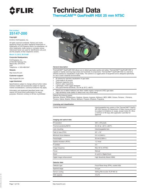 Technical Data - FLIR Customer Support Center - Flir Systems