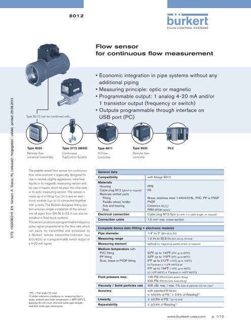 Flow sensor - BÃ¼rkert Fluid Control Systems