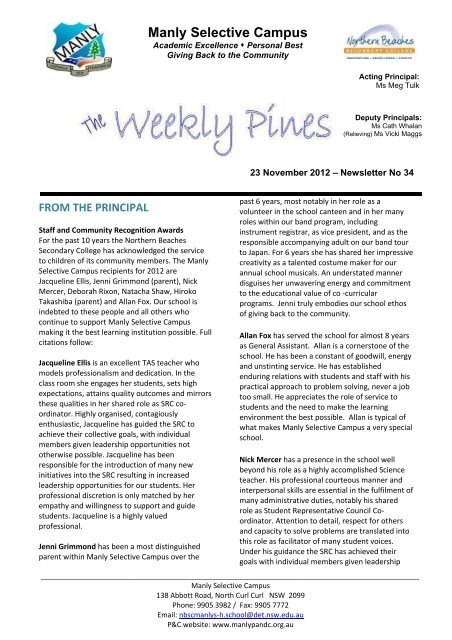 from the principal - Manly Selective Campus