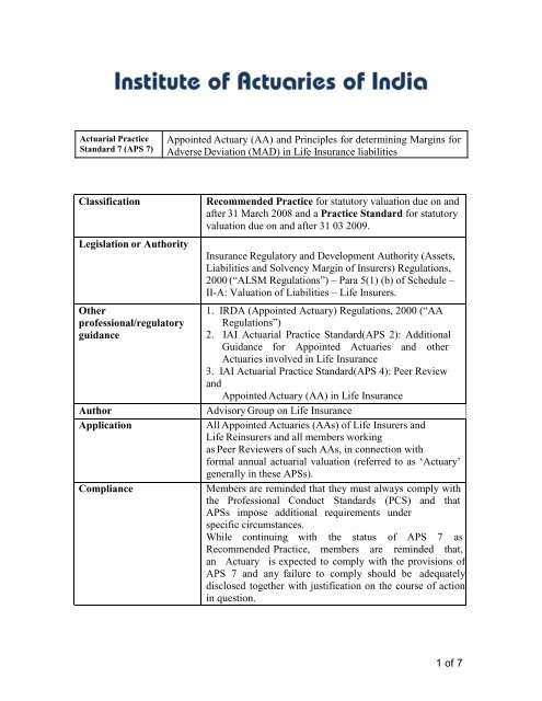and Principles for determining Margins for Adverse Deviation