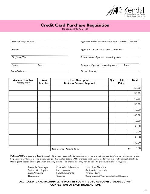 Credit Card Purchase Requisition