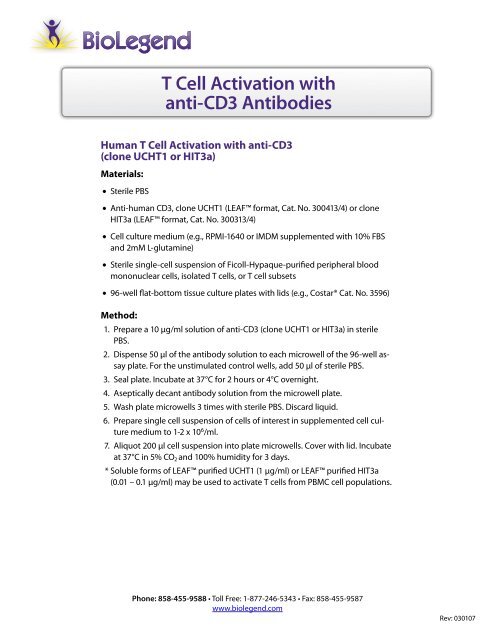 T Cell Activation with anti-CD3 Antibodies - BioLegend