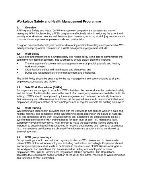 Workplace Safety and Health Management Programme