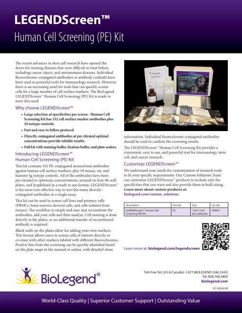 LEGENDScreenâ ¢ Human Cell Screening (PE) Kit - BioLegend