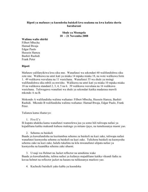 Ripoti ya msongole - Uwaba.or.tz