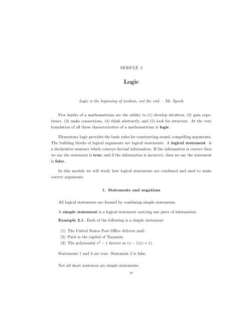 MODULE 2 Logic is the beginning of wisdom, not the end. â Mr ...