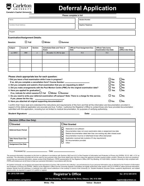Deferral Application Form - Carleton University