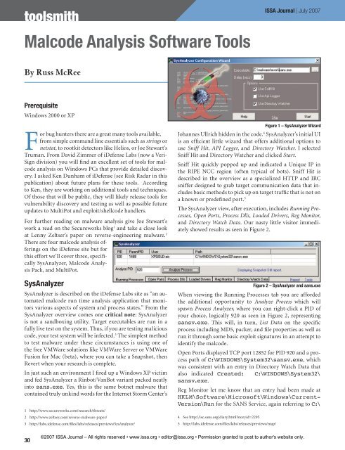 July 2007 - Malcode Analysis Software Tools - Russ McRee