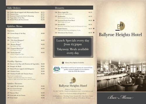 the Palace Bar and Bistro menu - Ballyroe Heights Hotel