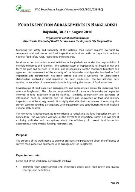 food inspection arrangements in bangladesh - Food Safety project of