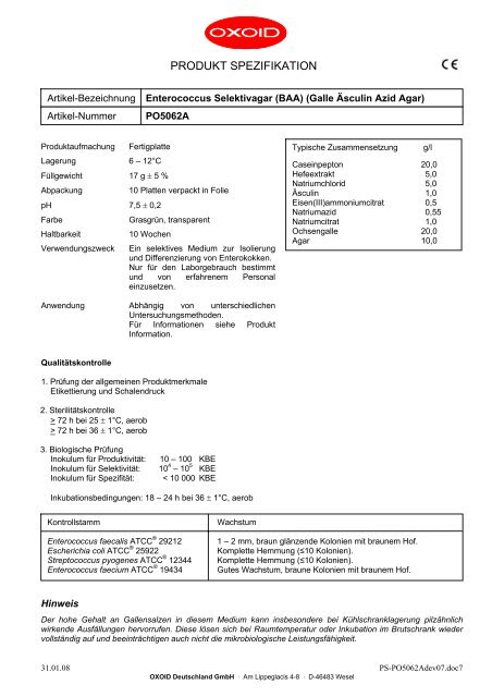Oxoid Produkt-Spezifikation - mibius