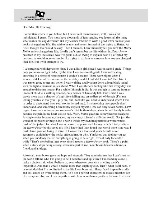 Letter To J K Rowling Author Of The Harry Potter Series Minnesota letter-to-j-k-rowling-author-of-the-harry-potter-series-minnesota