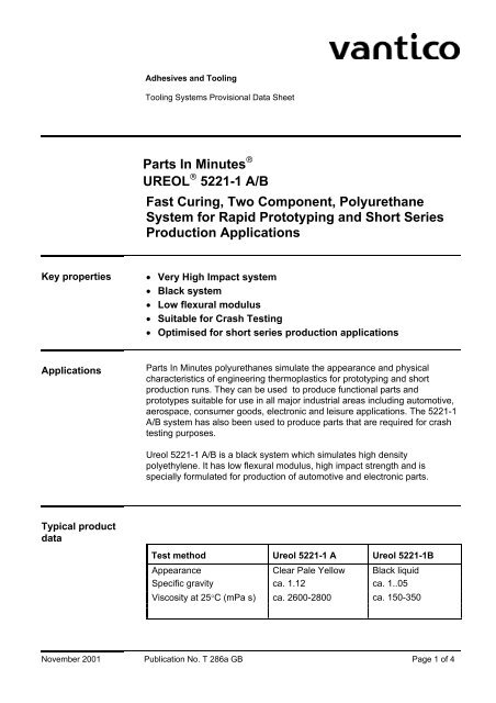 Parts In Minutes UREOL 5221-1 A/B Fast Curing, Two Component ...