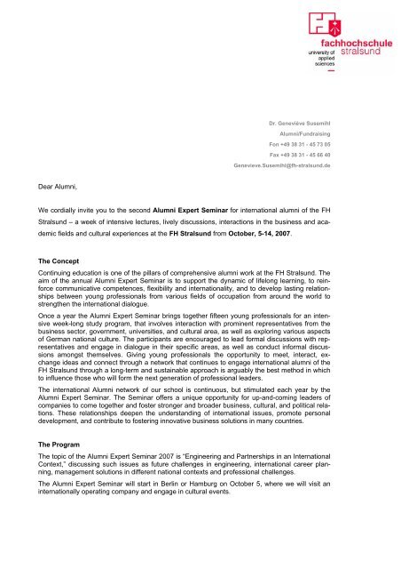 Dear Alumni, We cordially invite you to the ... - Alumni-Stralsund
