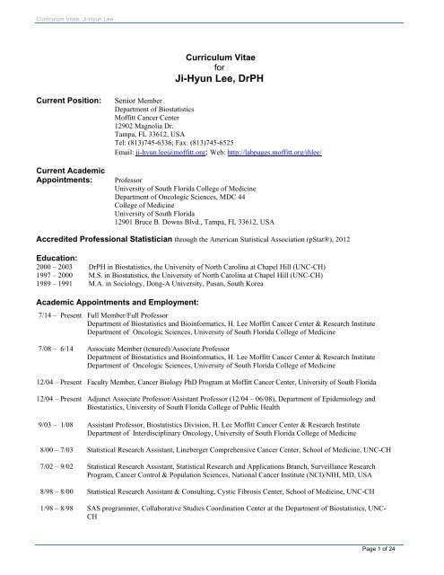 Download Dr. Lee's CV - Moffitt Cancer Center