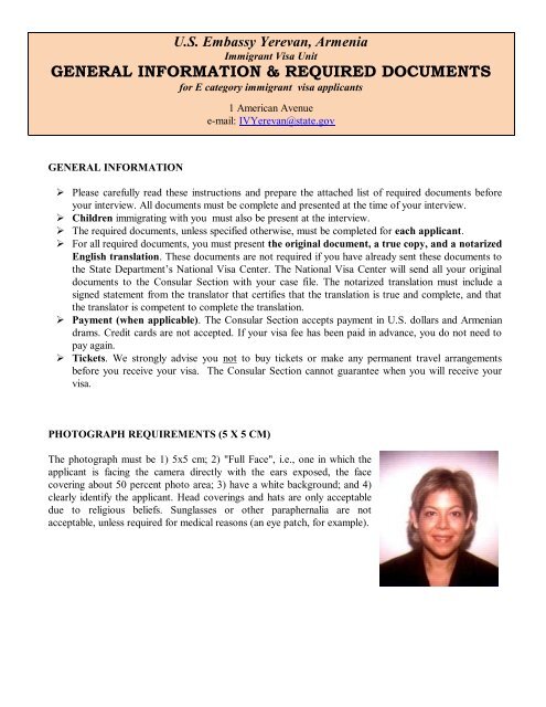 general information & required documents - Embassy of the United ...