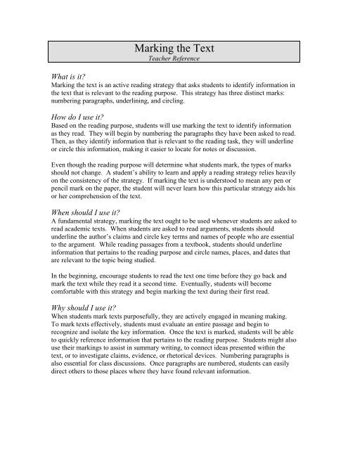 Marking the Text. LeMaster Reading Strategy