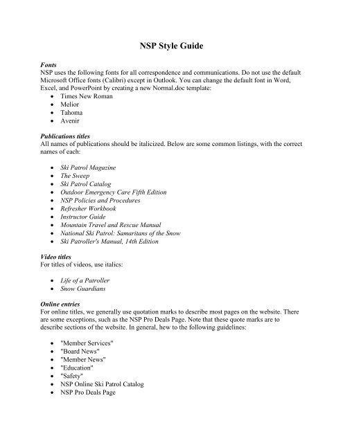 NSP Style Guide - National Ski Patrol