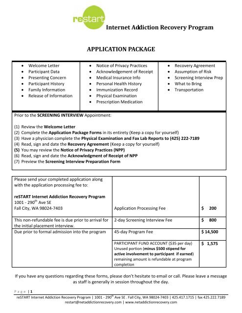 Internet Addiction Recovery Program APPLICATION ... - HEAL