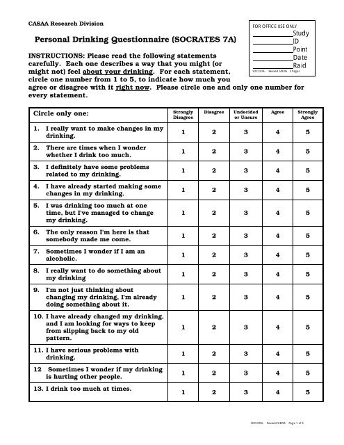 Personal Drinking Questionnaire (SOCRATES 7A)