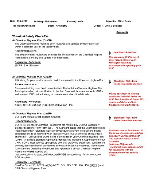 Chemical Safety Checklist - Grandinetti Laboratory