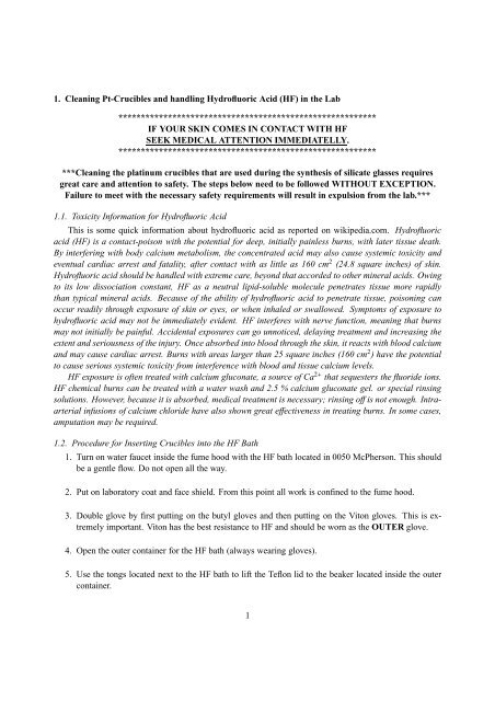 1. Cleaning Pt-Crucibles and handling Hydrofluoric Acid (HF) in the ...