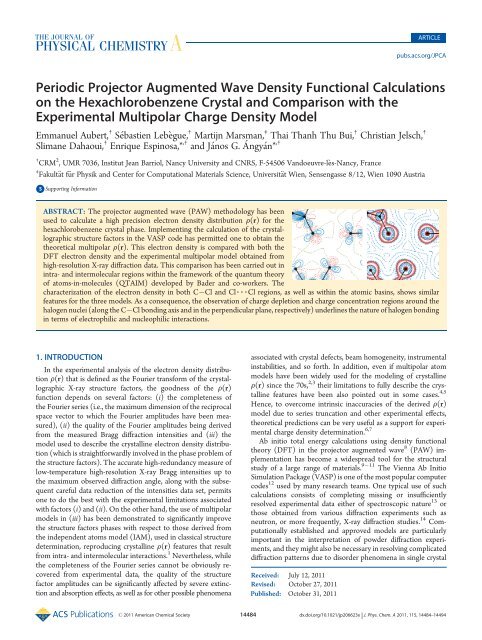 Periodic Projector Augmented Wave Density Functional ... - CRM2
