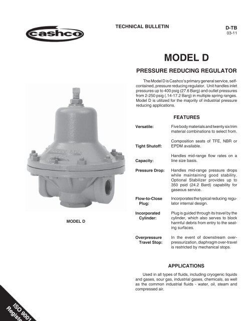 Cashco Model D Pressure Reducing Regulator - Alma Valves