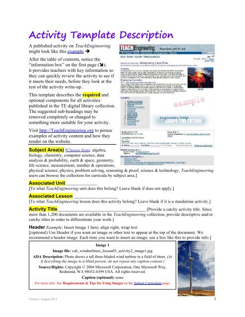 Activity Template Description - Teach Engineering